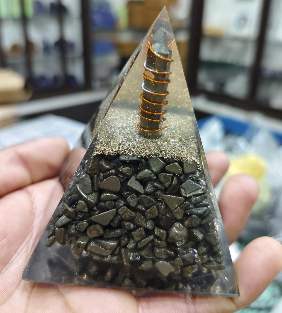 Pyrite Orgone Pyramid With Copper Coil & Energy Symbol | Handmade ...