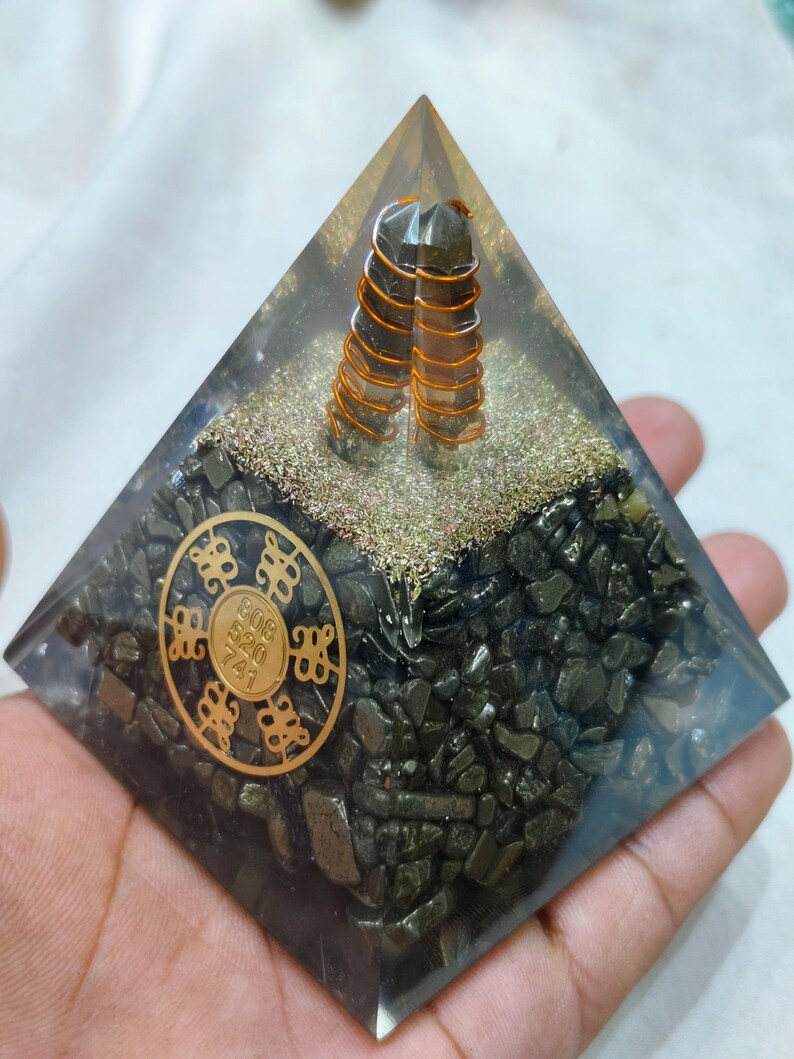 Pyrite Orgone Pyramid With Copper Coil & Energy Symbol | Handmade ...