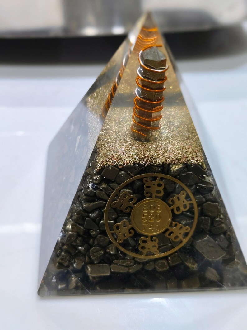 Pyrite Orgone Pyramid With Copper Coil & Energy Symbol | Handmade ...
