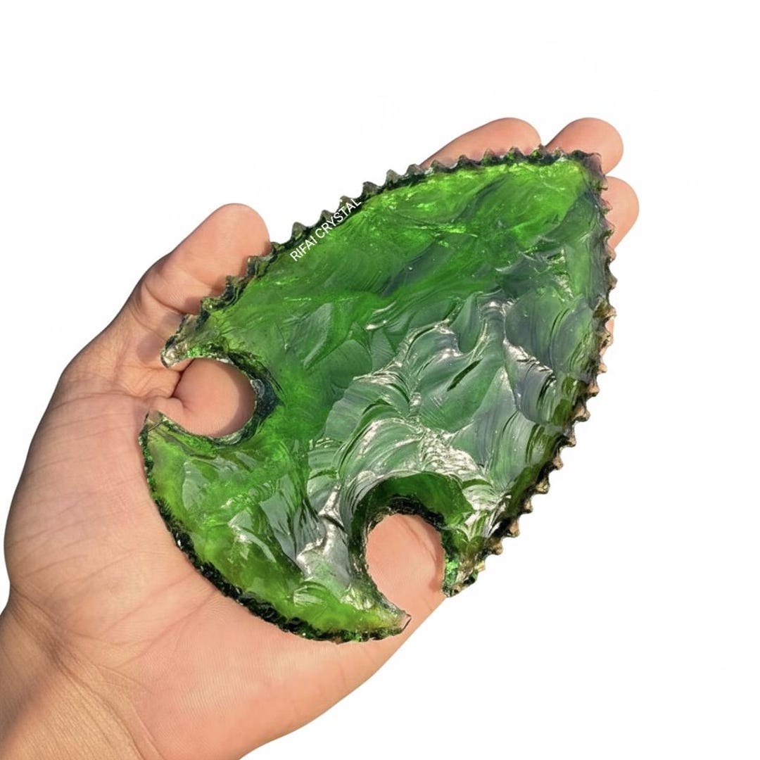 Green Obsidian Fish Spearhead | Hand Carved Crystal Arrowhead | Tribal ...