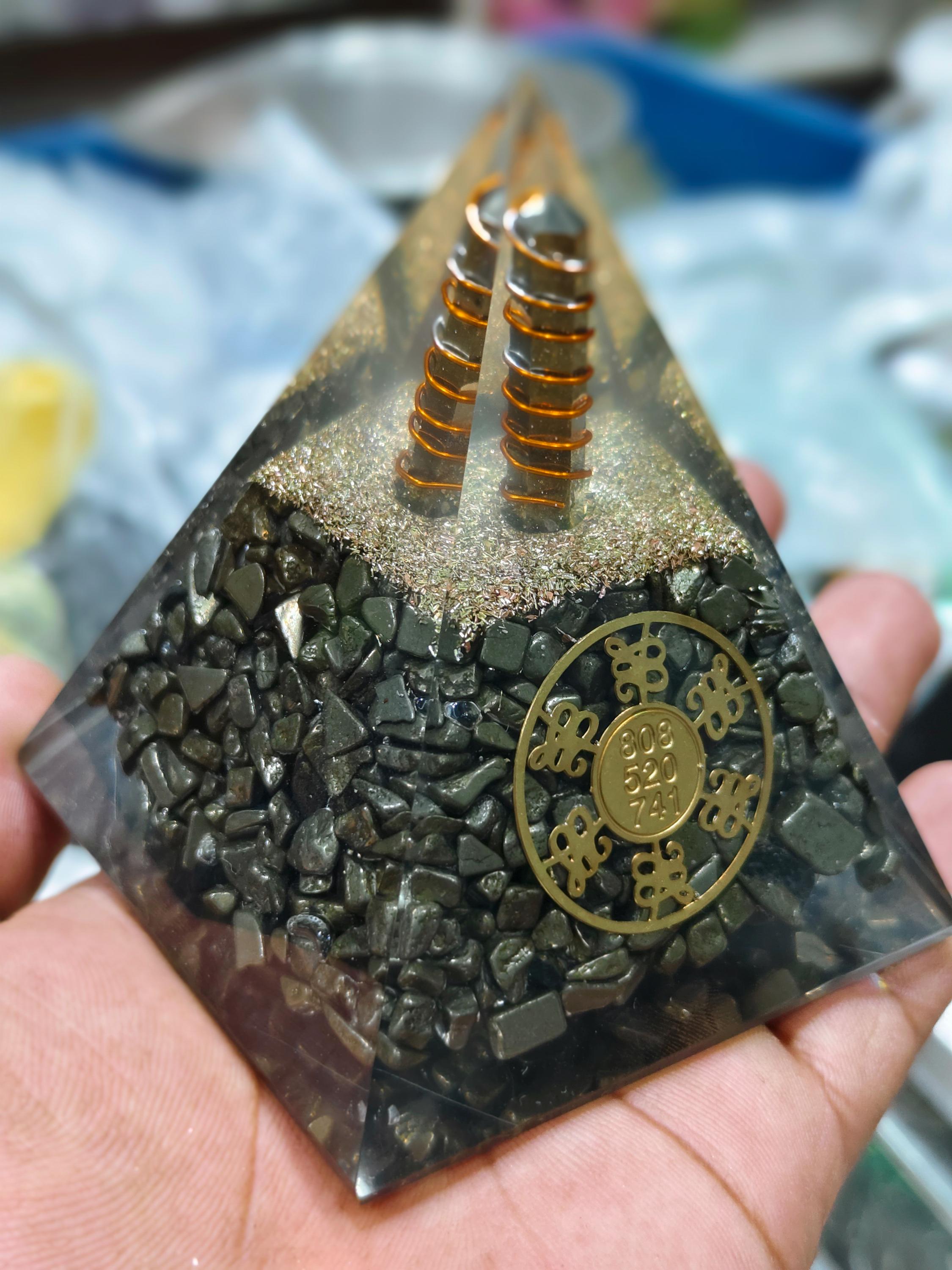 Pyrite Orgone Pyramid With Copper Coil & Energy Symbol | Handmade ...