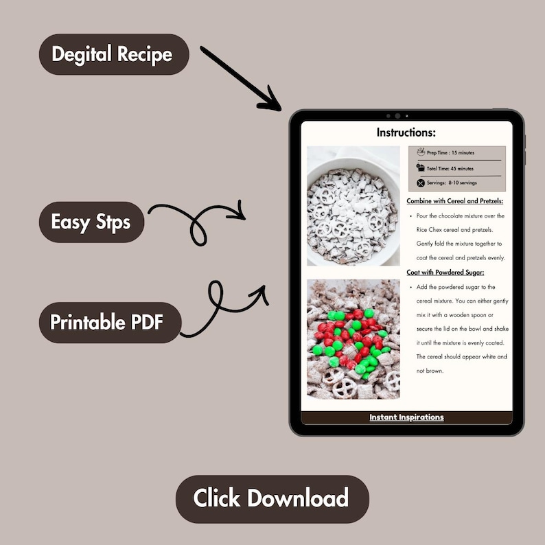Reindeer Chow Recipe (gluten & Nut-free) – Printable Digital Recipe PDF ...