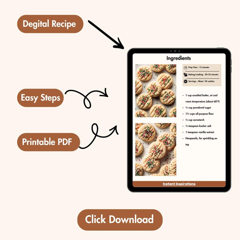 Whipped Shortbread Cookies Digital Recipe PDF | Easy Printable Recipe ...