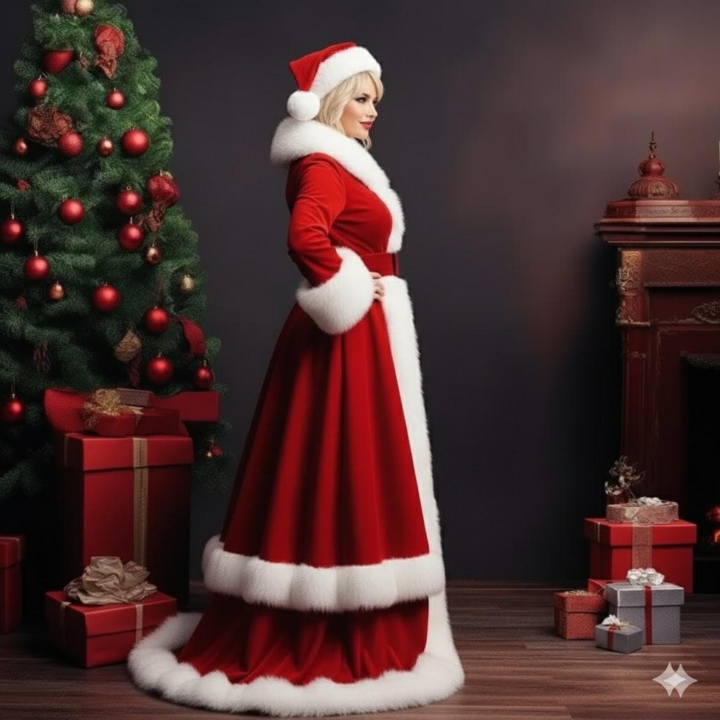 Elegant Lady Santa Red Velvet Gown: Costume for Women - Etsy