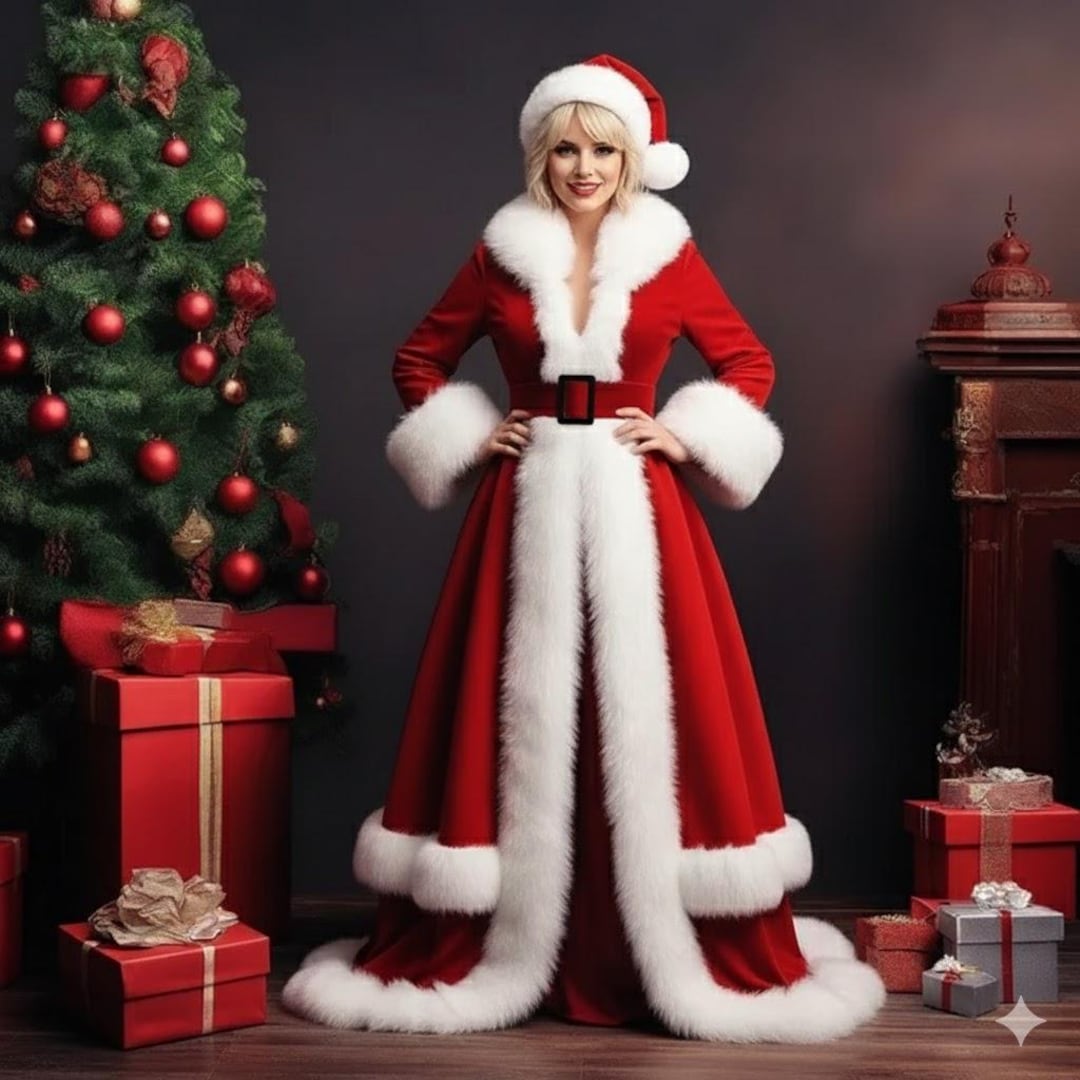 Elegant Lady Santa Red Velvet Gown: Costume for Women - Etsy