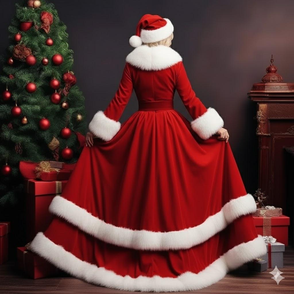Elegant Lady Santa Red Velvet Gown: Costume for Women - Etsy