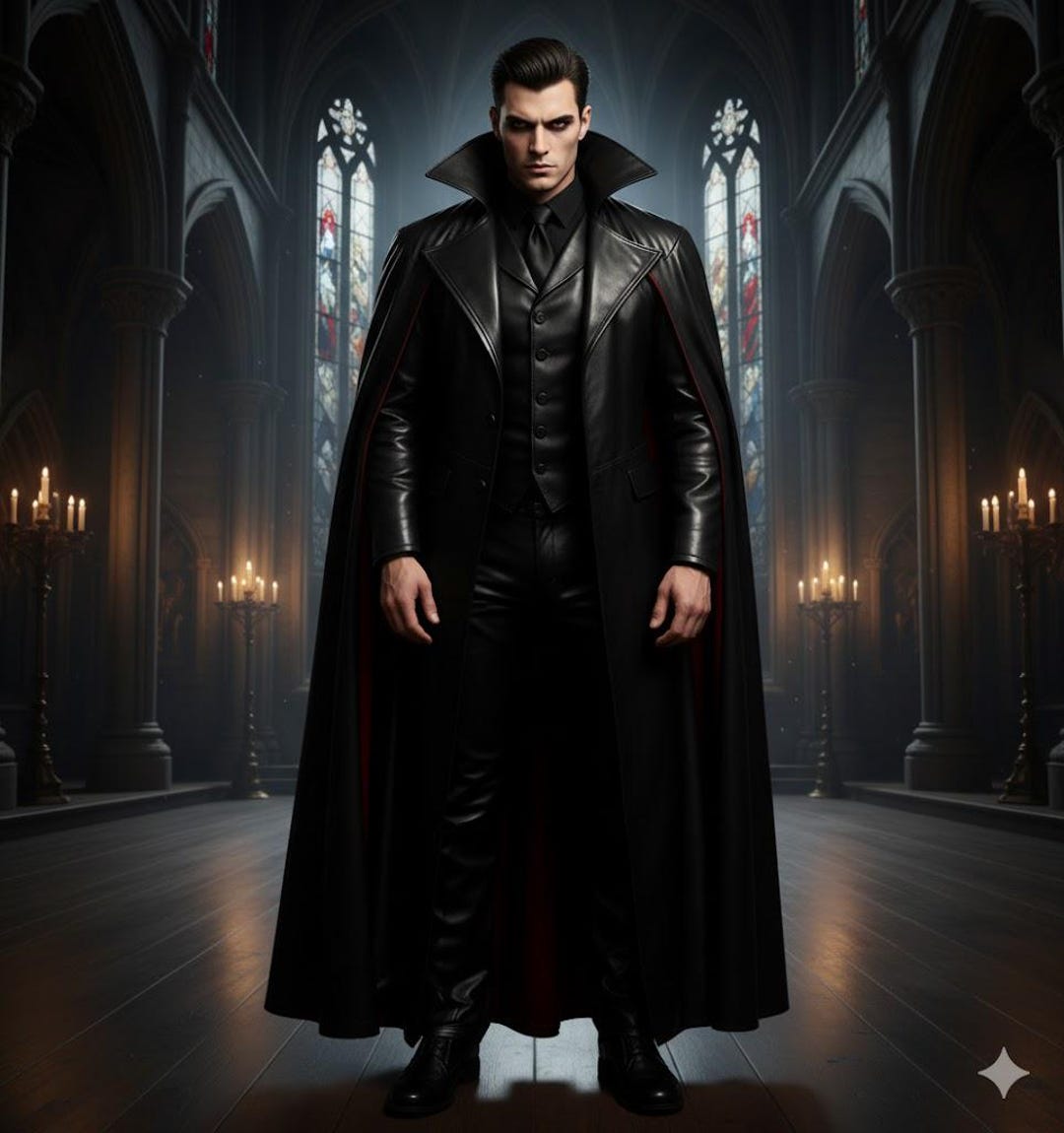 Men's Black Leather Vampire Cloak | Red Lining Gothic Costume - Etsy
