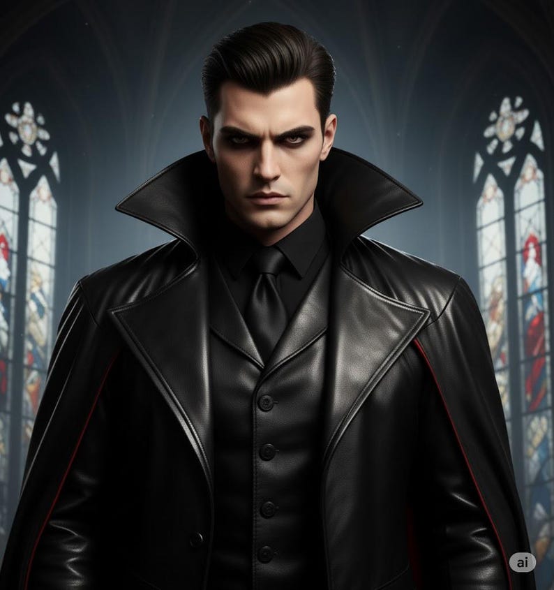 Men's Black Leather Vampire Cloak | Red Lining Gothic Costume - Etsy