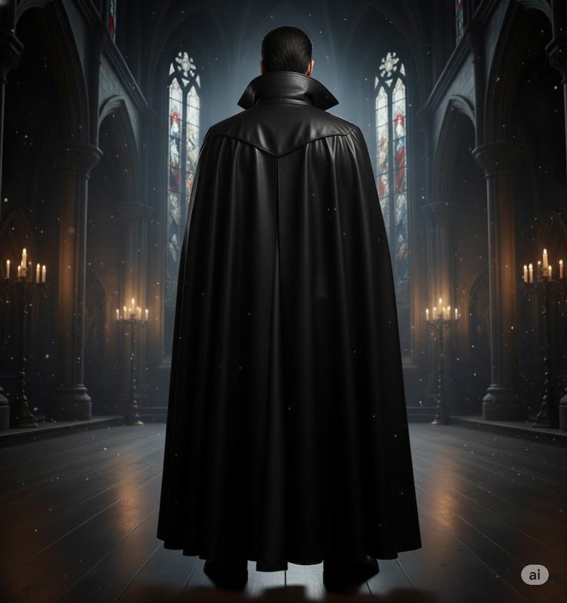 Men's Black Leather Vampire Cloak | Red Lining Gothic Costume - Etsy