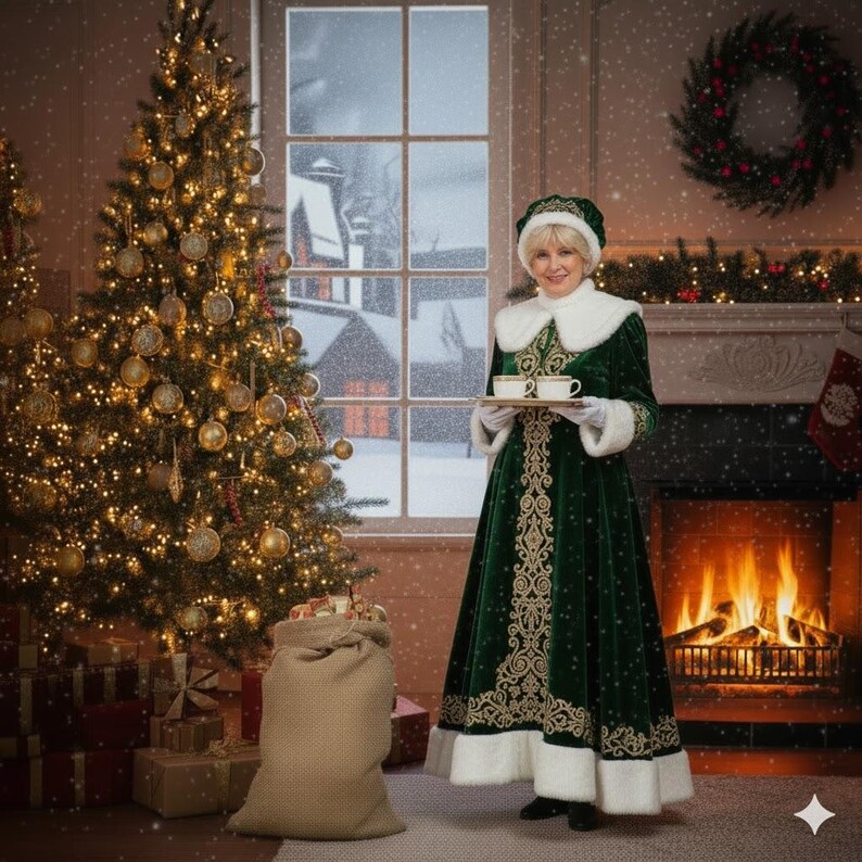 Green Velvet Santa Couple Costume: Luxury Christmas Cosplay Set - Etsy