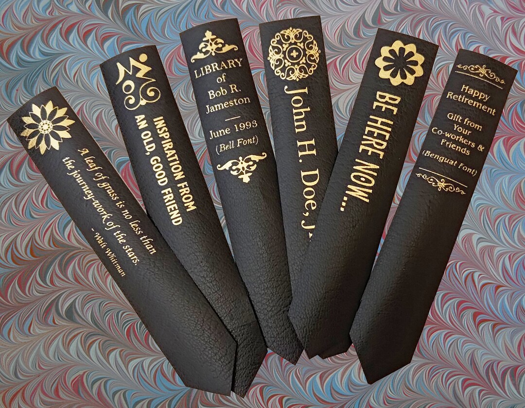 Personalized Bookmarks - Your Text in Gold on Thin, Leather-patterned ...