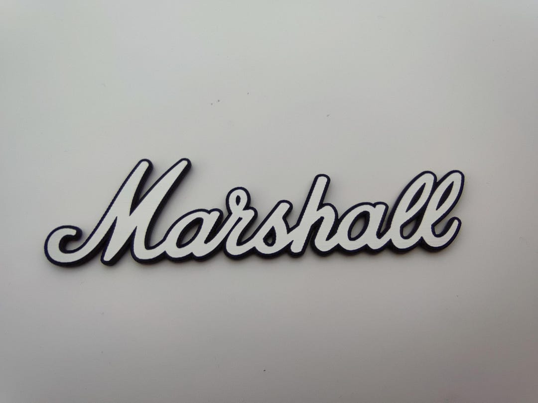 Marshall Logo Badge, Brushed Metal Script Decal for Guitar Amplifier ...
