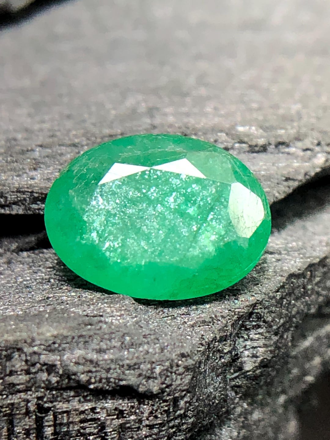 Natural Emerald, Oval Emerald, Green Gemstone, Rare Silver Schiller ...