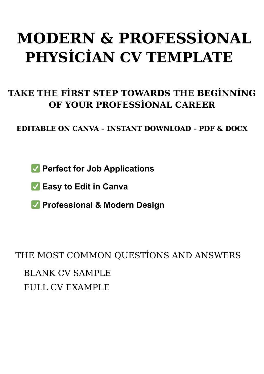Modern Physician CV Template: Editable Doctor Resume (PDF & Word) - Etsy