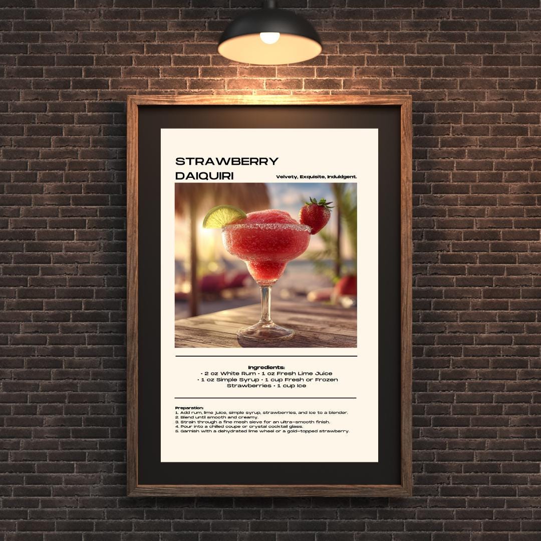 Minimalist Strawberry Daiquiri Poster – Modern Cocktail Print - Kitchen ...