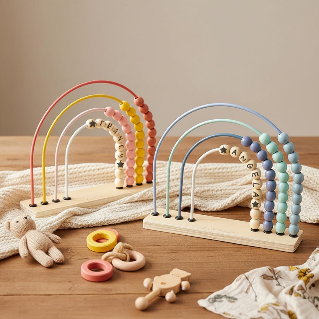 Personalized Montessori Wooden Abacus – Custom Name Engraved Rainbow ...