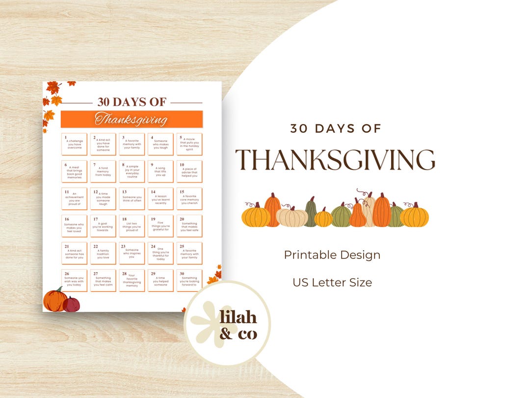 30 Days of Gratitude Challenge, Thanksgiving Printable, Party Planner ...