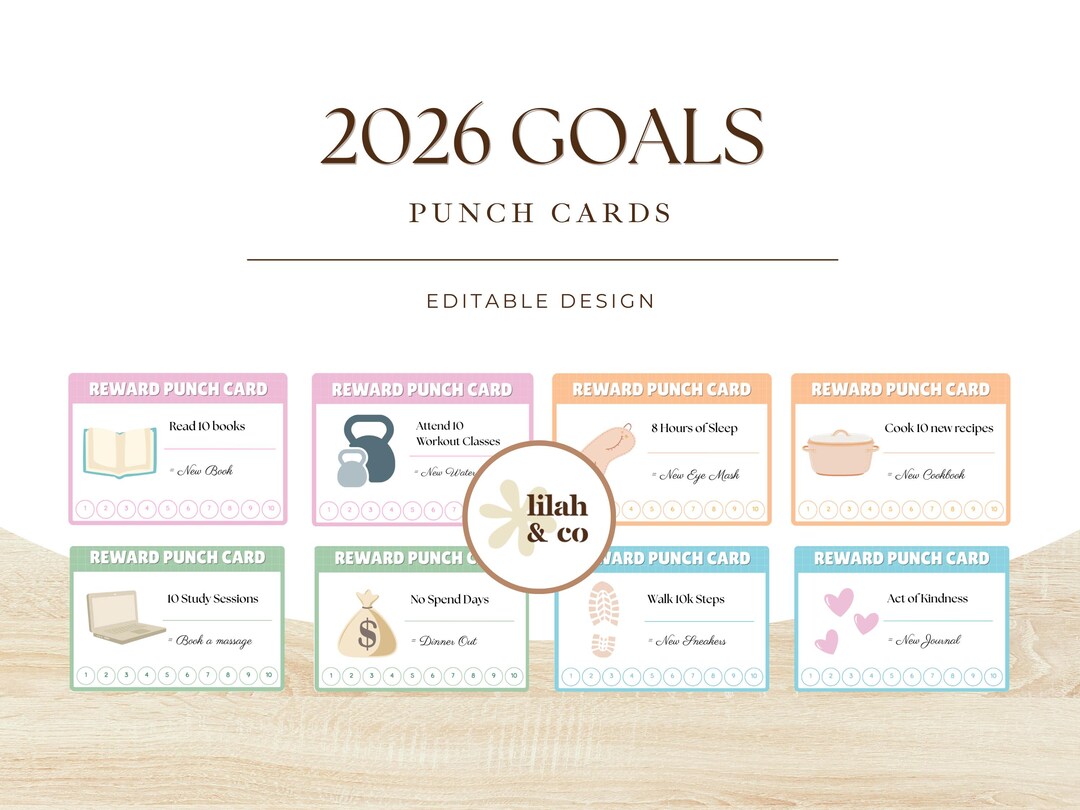 2026 Goal Punch Cards, Editable Template, Habit Tracker Cards, Loyalty ...