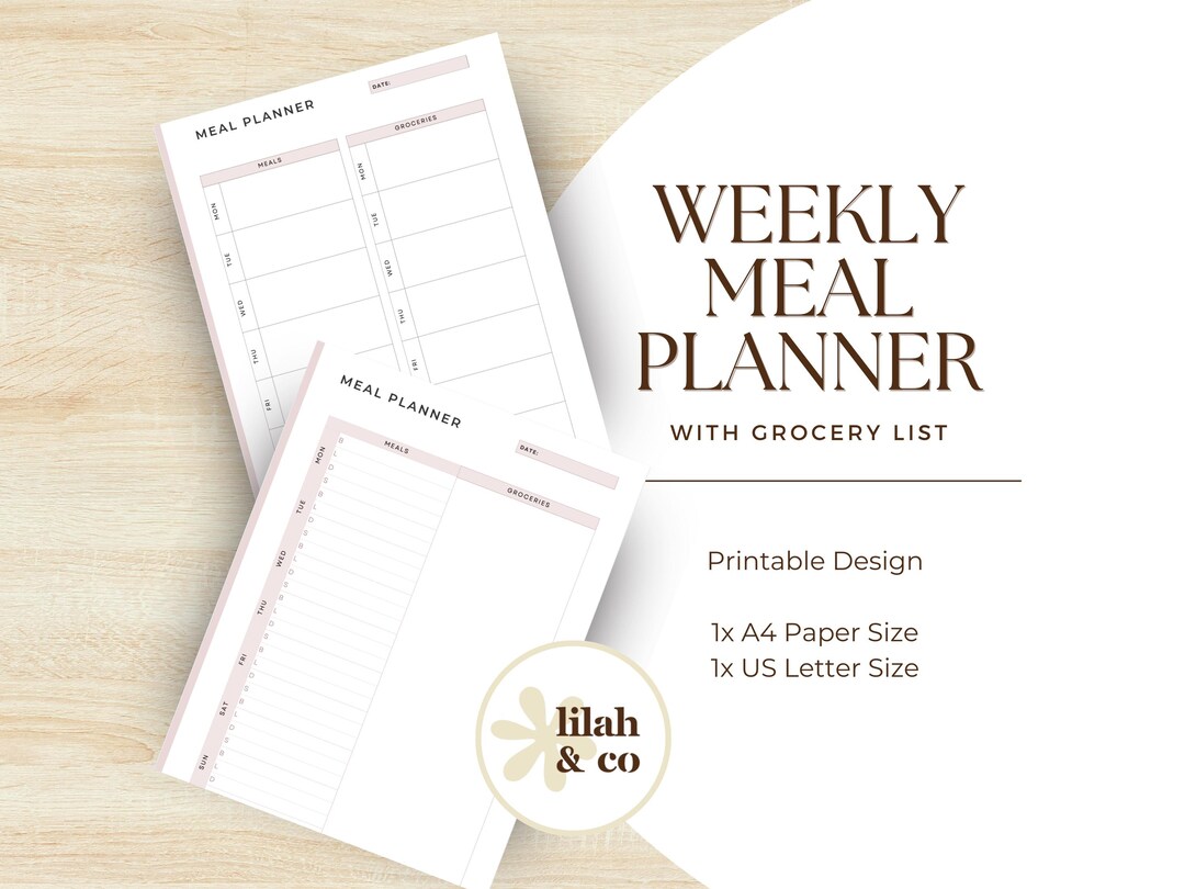 Printable Weekly Meal Planner: 7-day Menu Template (a4/letter Size ...