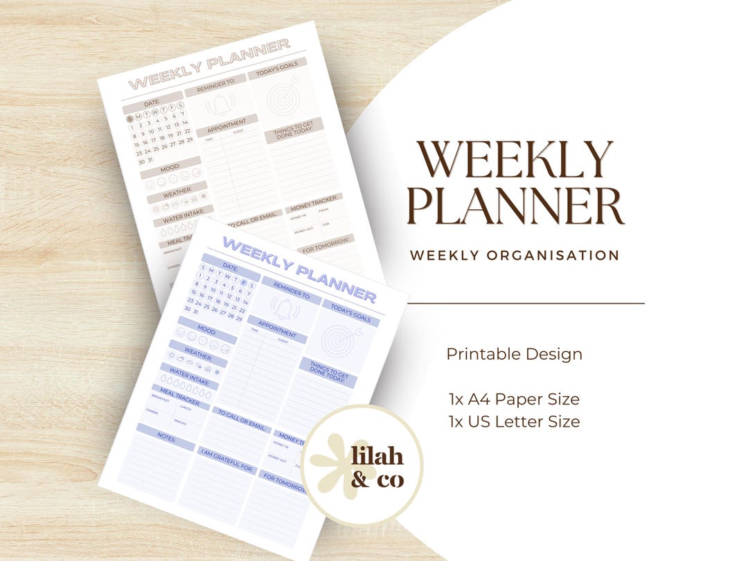 Minimalist Weekly Planner Printable: Undated, US Letter/a4 (PDF ...