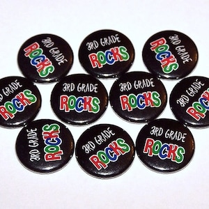 3rd Grade Rocks Pins 10 Pack, Pinback Buttons Party Favors, 1 or 1.5 or ...