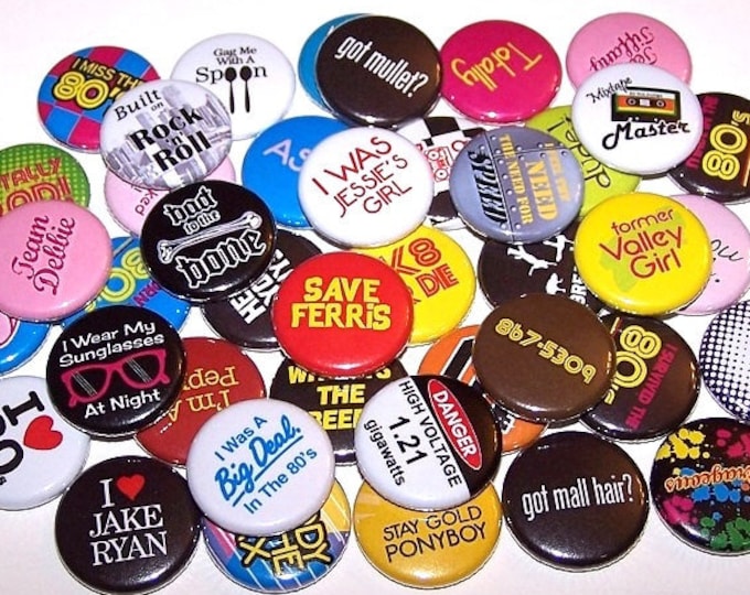 Everything 80's Buttons Party Favor 10 Pack, 1 or 1.5 or 2.25 Pinback ...