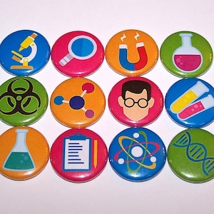 Scientist Pins (12 Pack), Science Lab Pinback Button Party Favors, 1 ...