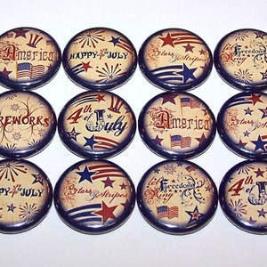 Vintage Style 4th of July Pins (12 Pack) Buttons Party Favors, 1" or 1. ...
