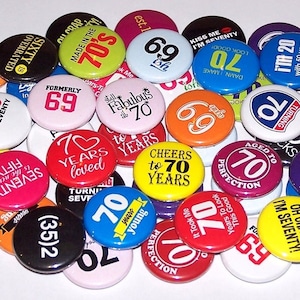 70th Birthday Pins (10 Pack) Turning 70 Party Favors Pinback Buttons 1 ...