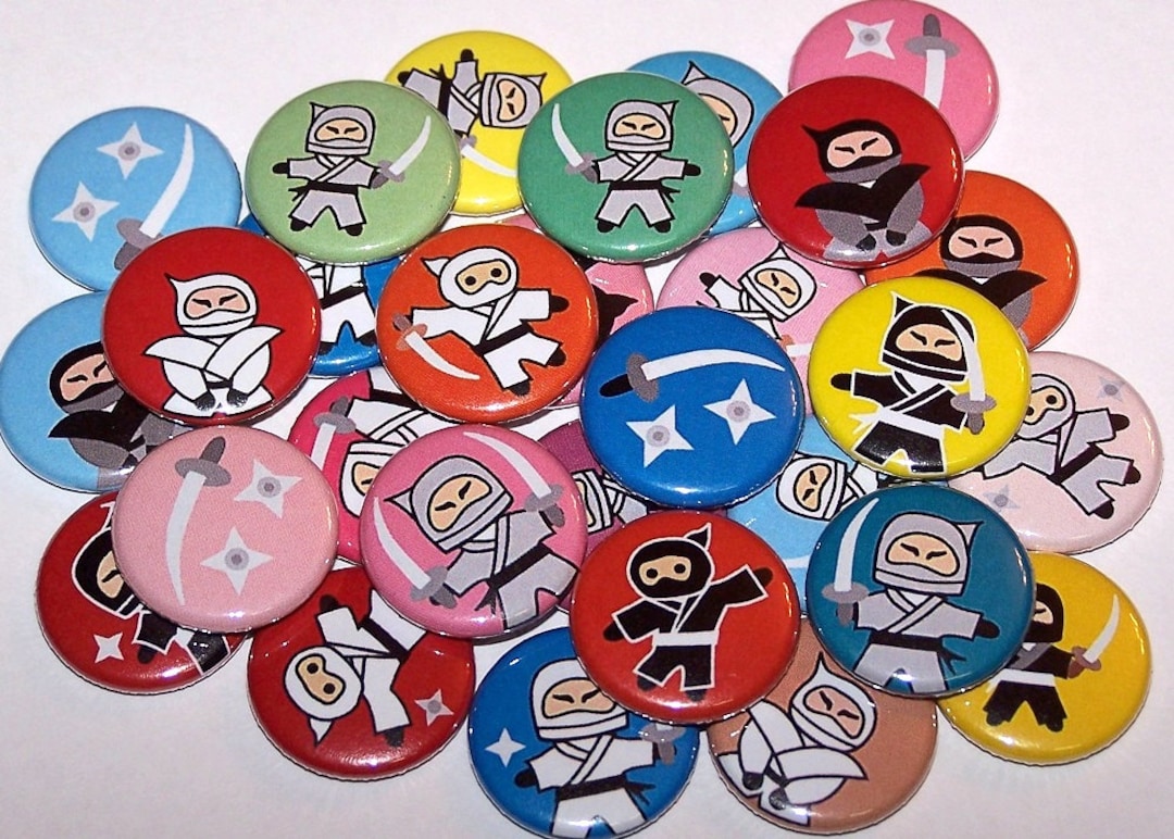 Colorful Ninjas Pins (10 Pack), Ninja Party Buttons, 1" or 1.5" or 2.25 ...