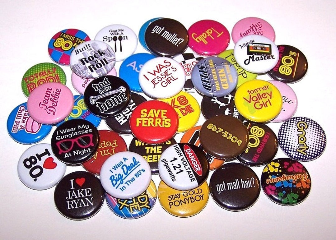 Everything 80's Buttons Party Favor (10 Pack), 1" or 1.5" or 2.25 ...