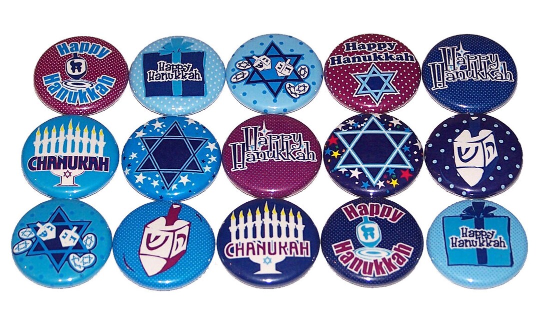 Chanukah Hanukkah Themed Set of 15 Buttons 1 Inch Pin Back Buttons 1 ...