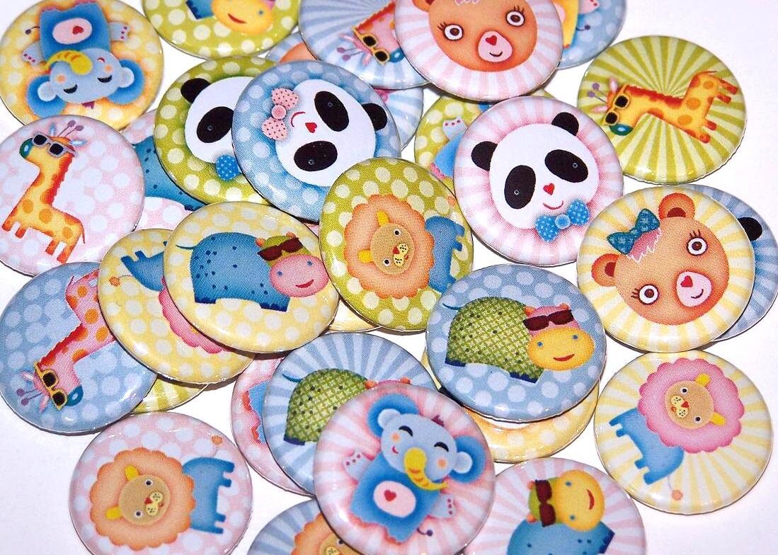 Zoo Animals Assortment Set of 10 Buttons 1 Inch Pin Back Buttons 1 ...