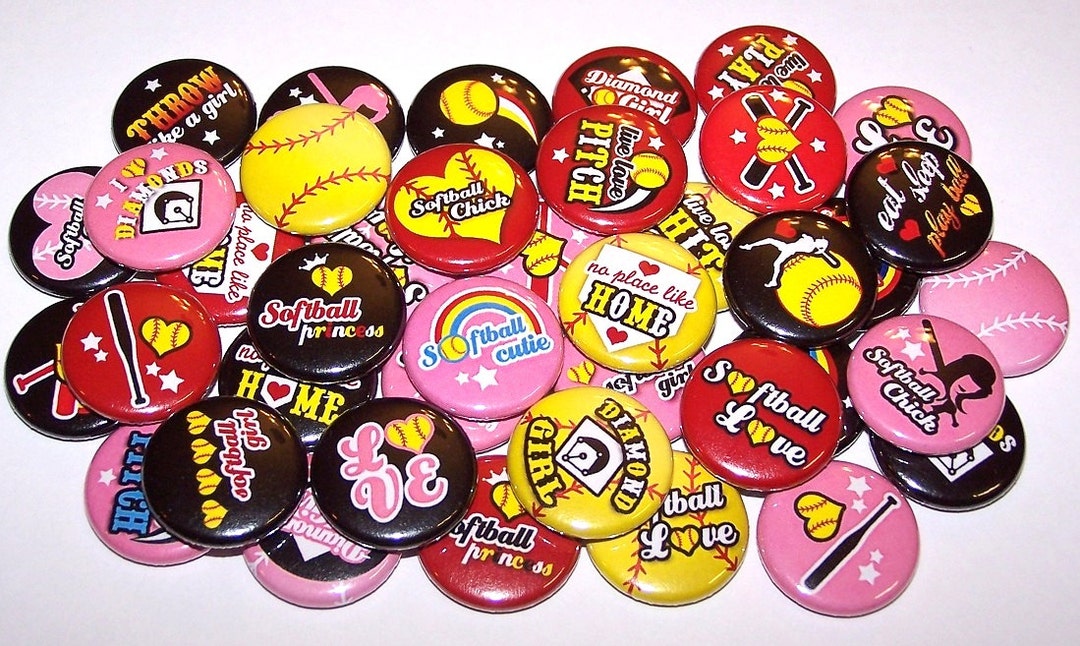 Softball Cutie Set of 10 Party Favors 1" or 1.5" Pin Back Buttons or ...