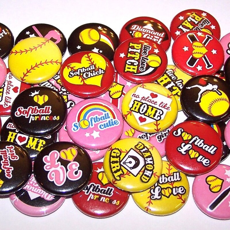 Softball Pin Back Buttons - Etsy