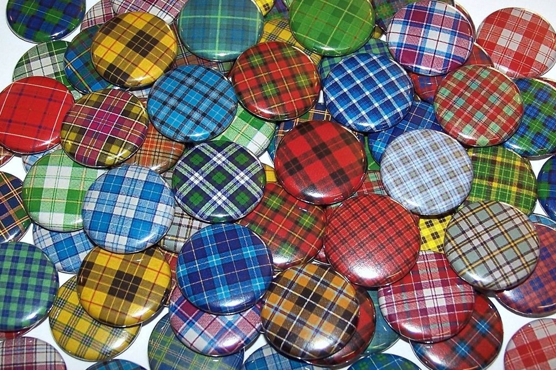 Tartan Plaid Pins (10 Pack), Scottish Plaid Pinback Buttons, 1" or 1.5 ...