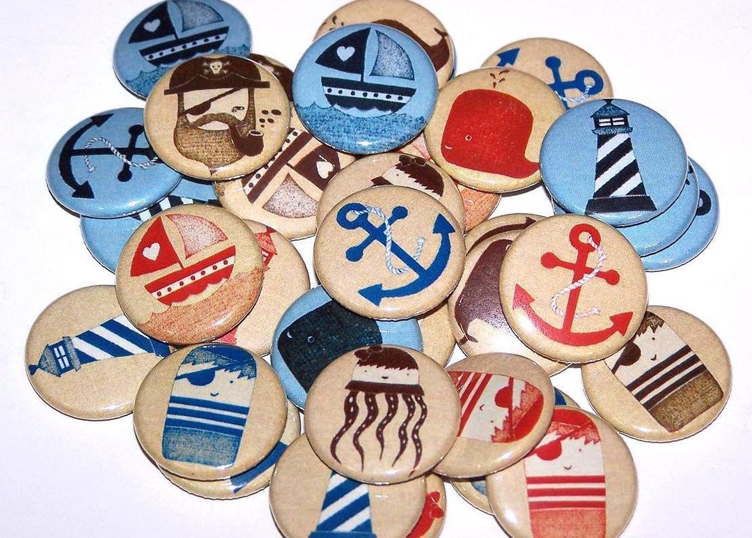 Nautical Sea Captain Set of 10 Buttons 1 Inch Pinback Buttons 1" Pins ...