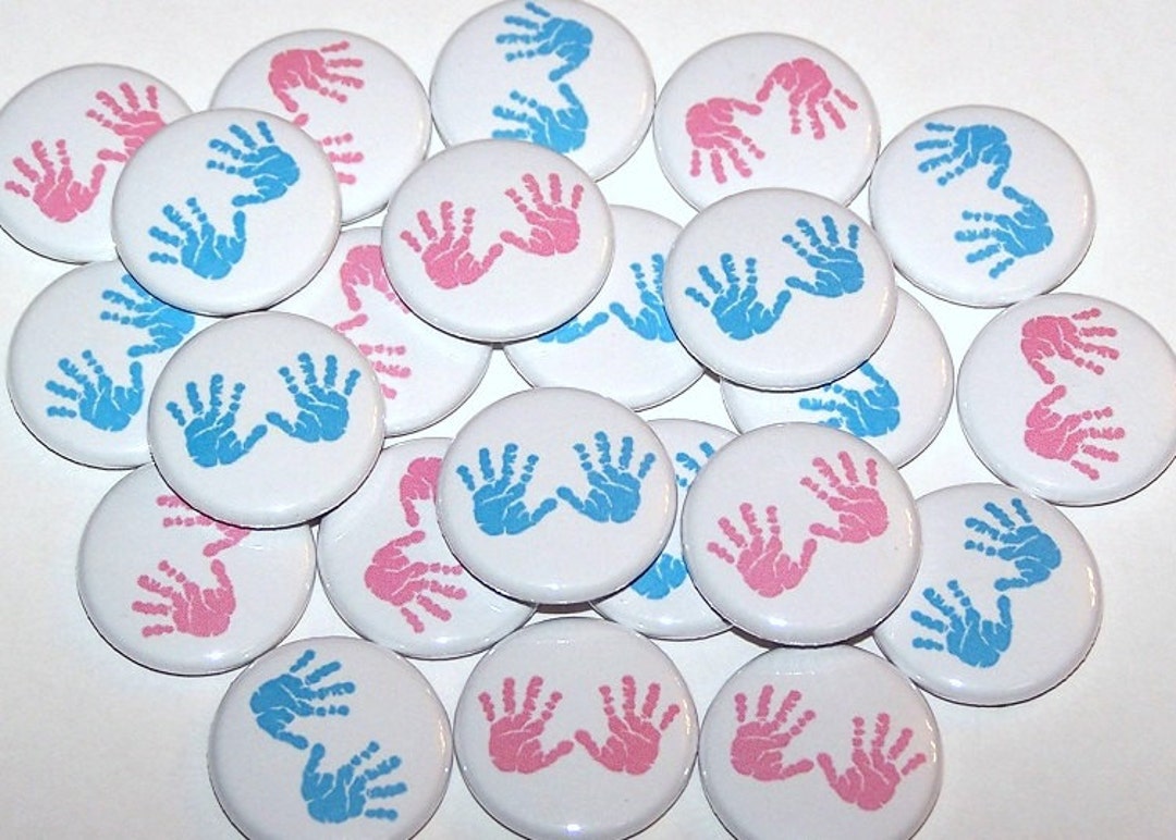 Baby Hands Handprints Gender Reveal Party (20 Pack) Buttons Baby Shower ...