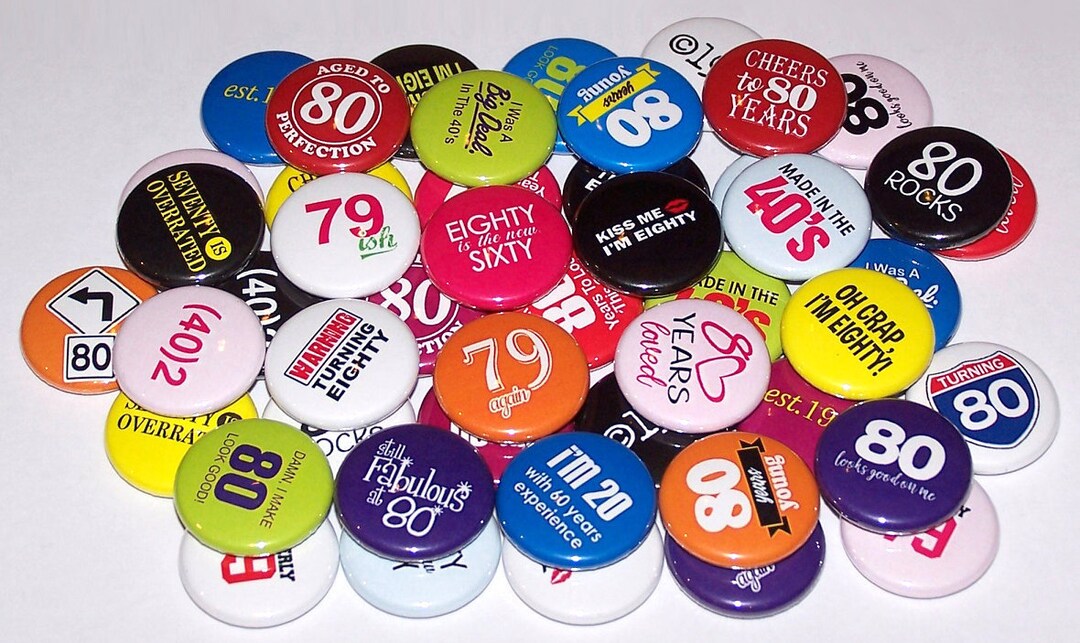 80th Birthday Pins (10 Pack) Turning 80 Party Favors Pinback Buttons, 1 ...