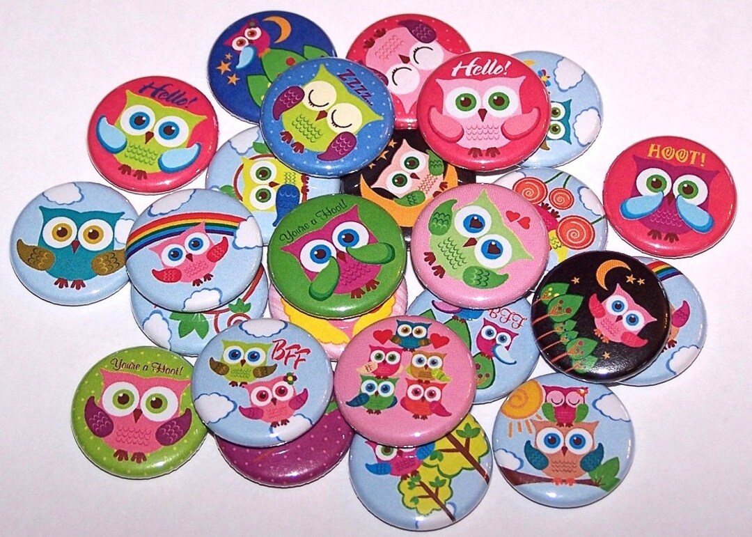 Cute Colorful Owls Mix Set of 10 Buttons 1" Pins or Magnets - Etsy