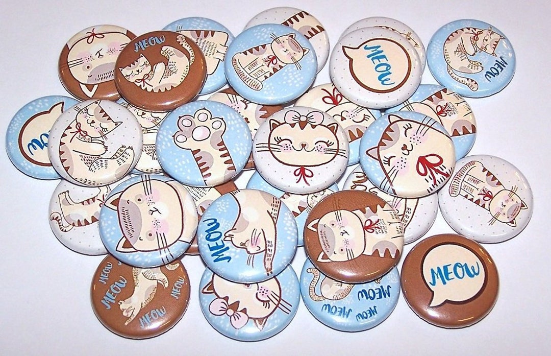 Cute Cats Pins (10 Pack), Cats Party Favors, 1" or 1.5" or 2.25" Pin ...
