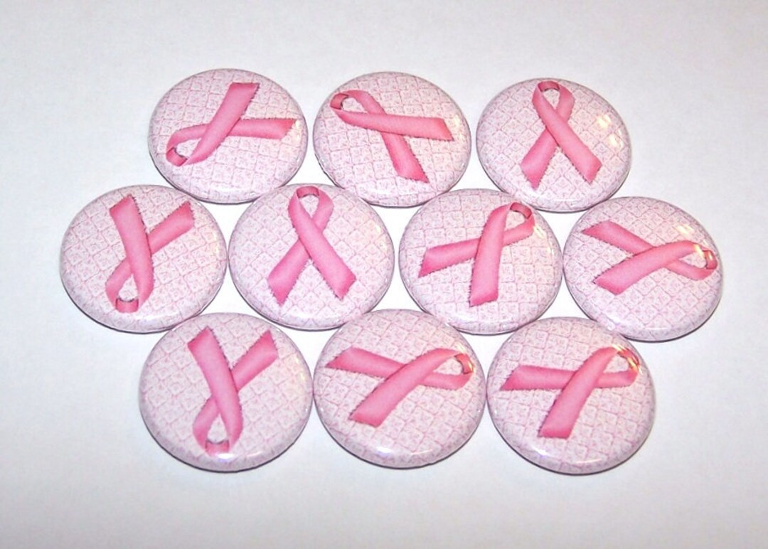 Breast Cancer Awareness Pins (10 Pack), Pink Ribbon on Damask, Breast ...