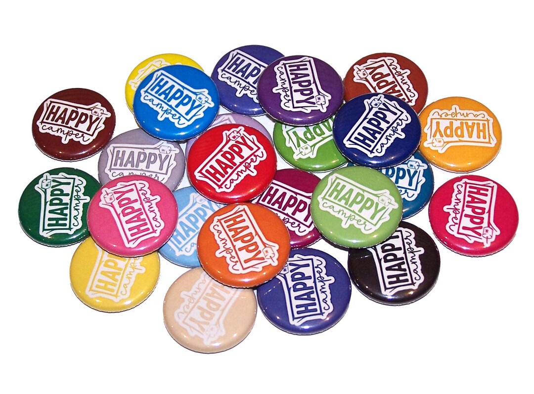 Happy Camper Pins (10 Pack), Camping Party Favors, 1" or 1.5" or 2.25 ...
