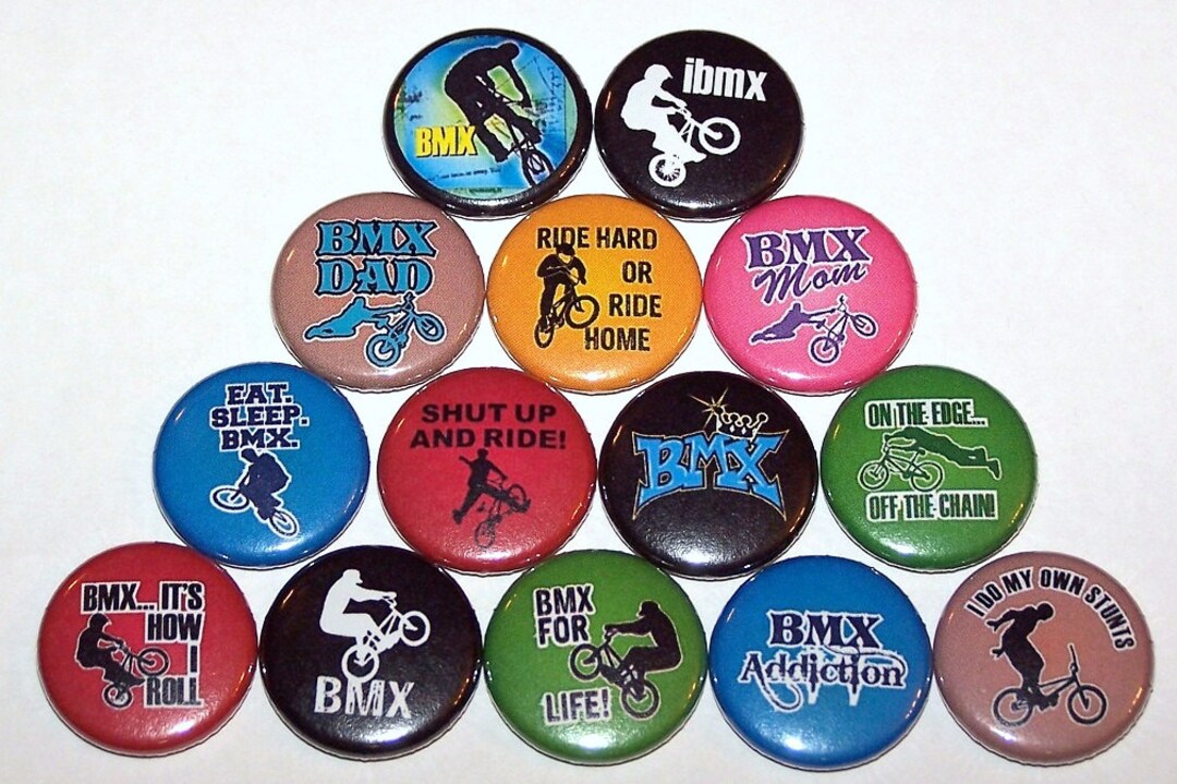 BMX Biker Pins (14 Pack) Bike Buttons 1" or 1.5" or 2.25" Pin Back ...