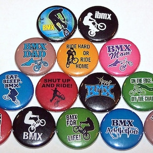 BMX Biker Pins (14 Pack) Bike Buttons 1" or 1.5" or 2.25" Pin Back ...