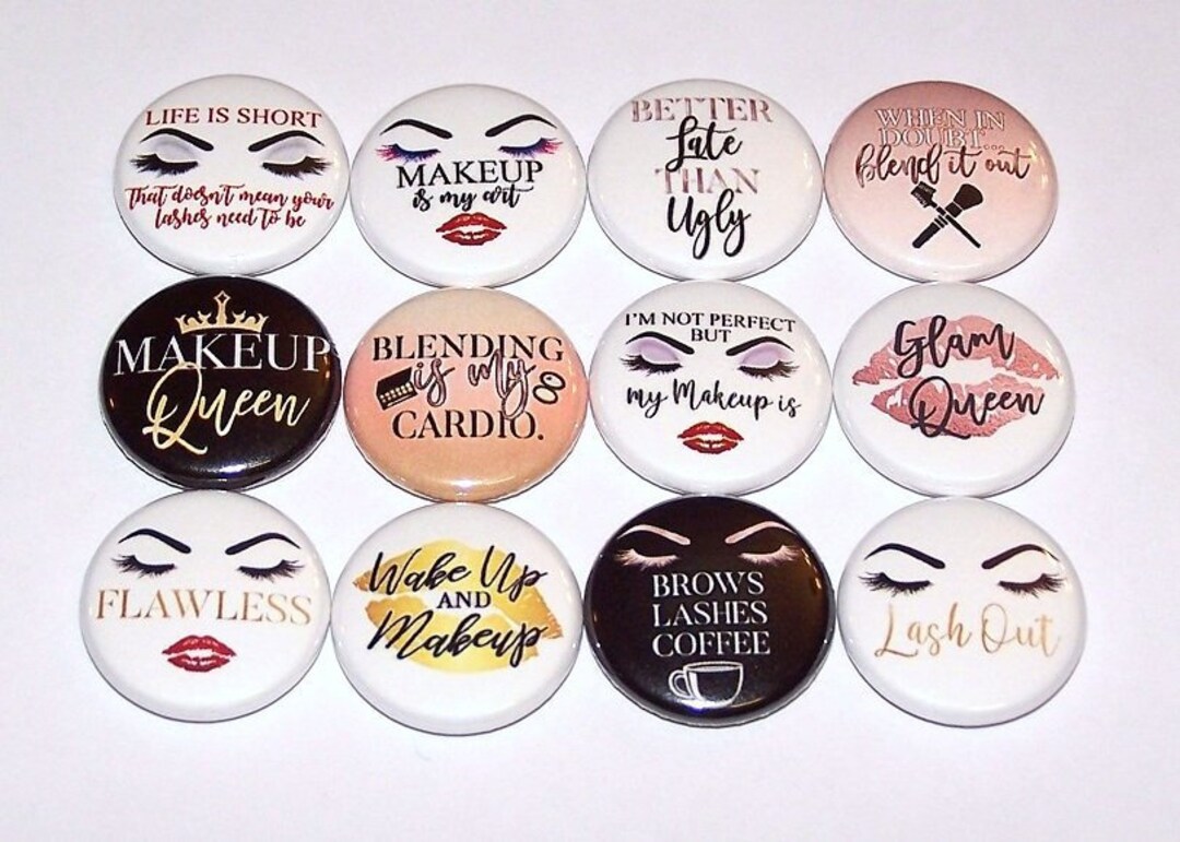 Makeup Glam Pins (12 Pack), Make-up Artist Party Favors, MUA Pinback ...