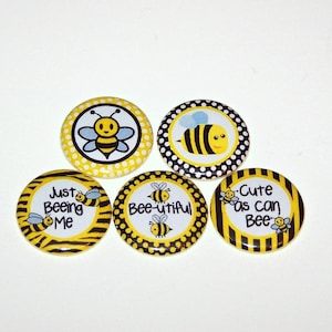 Cute as Can Bee Bee-utiful Bumble Bee Set of 5 Buttons 1 Inch Pin Back ...