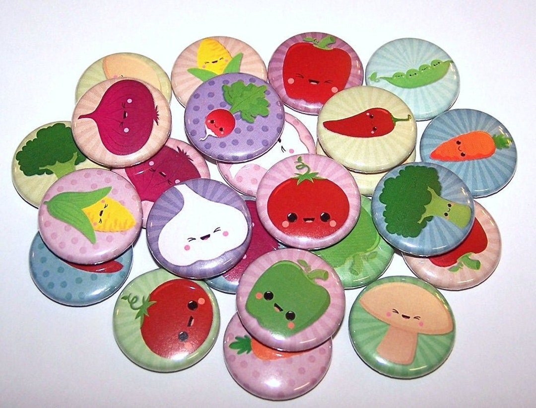 Fun Assorted Vegetables Pins (10 Pack), Veggie Party Favors, 1" or 1.5 ...