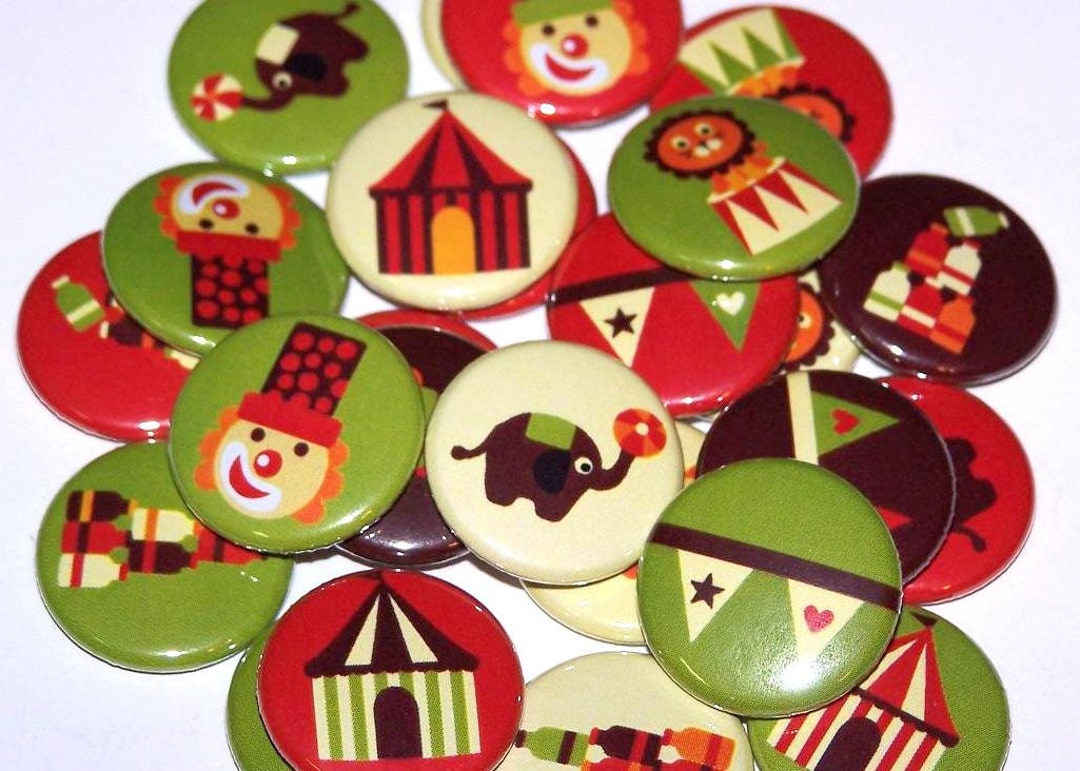 Circus Themed Set of 10 Buttons 1 Inch Pin Back Buttons 1" Pins or ...