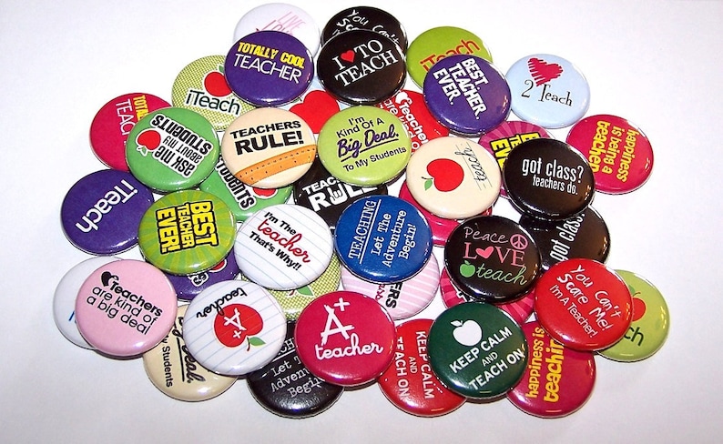 Teacher Pins (10 Pack), School Teaching Party Favors, 1" or 1.5" or 2. ...